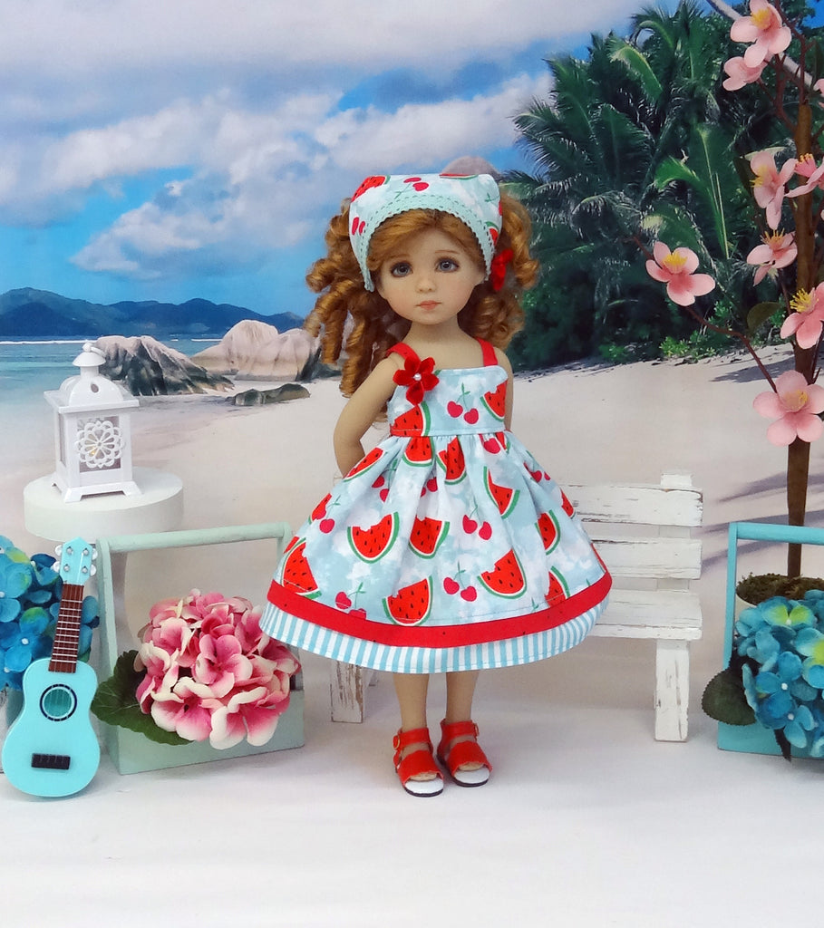 Juicy Watermelon - dress, kerchief & sandals for Little Darling Doll o ...